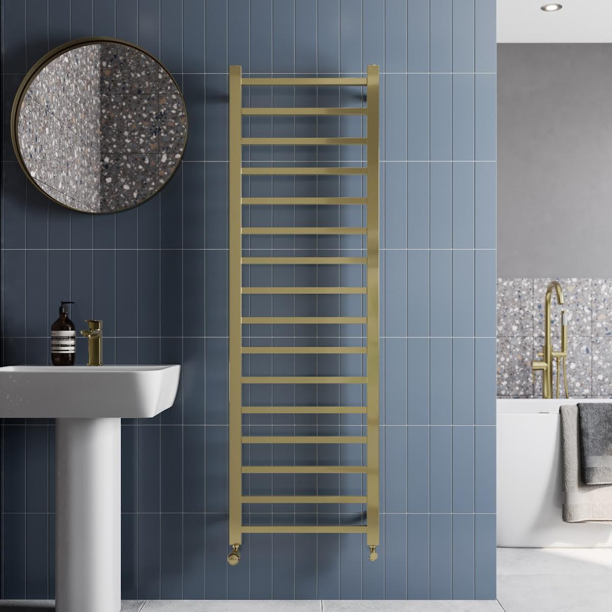 Solaro Square Bar Towel Radiator Brushed Brass - 1600 x 500mm