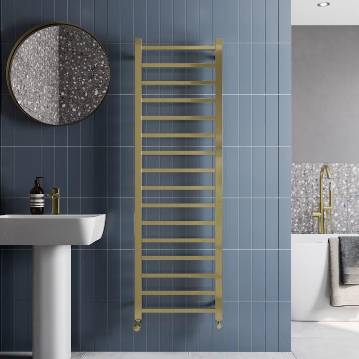 Solaro Square Bar Towel Radiator Brushed Brass - 1600 x 500mm