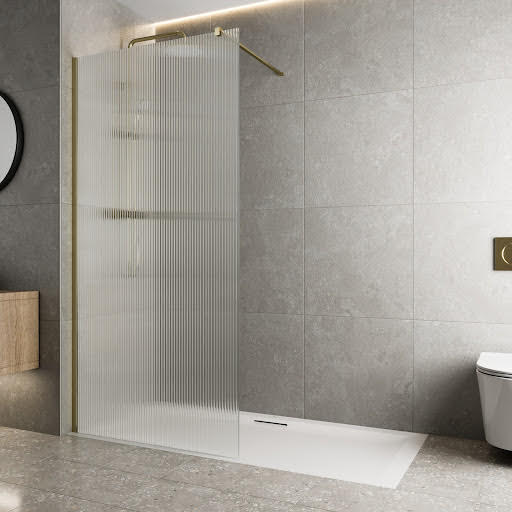Diamond Fluted Wet Room Shower Screen 1000mm - 8mm Brass