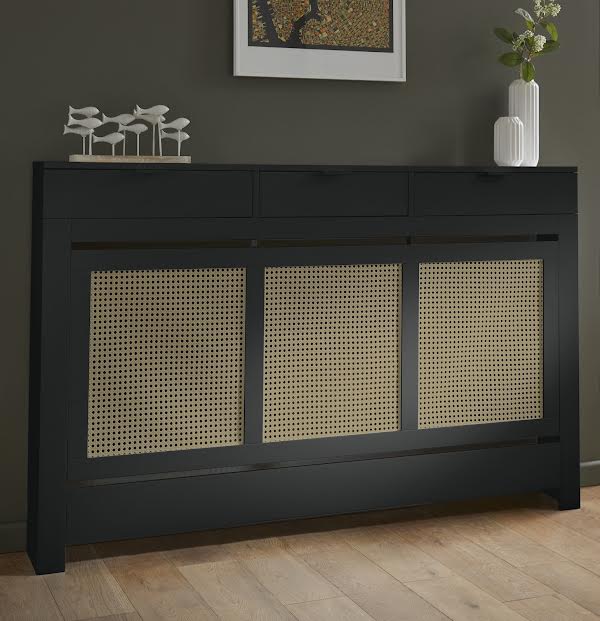 Vale Designs Rattan Black Radiator Cover - Large with Drawers