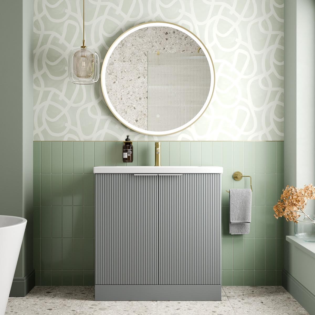 Artis Fluted Freestanding Grey Vanity Unit - 800mm