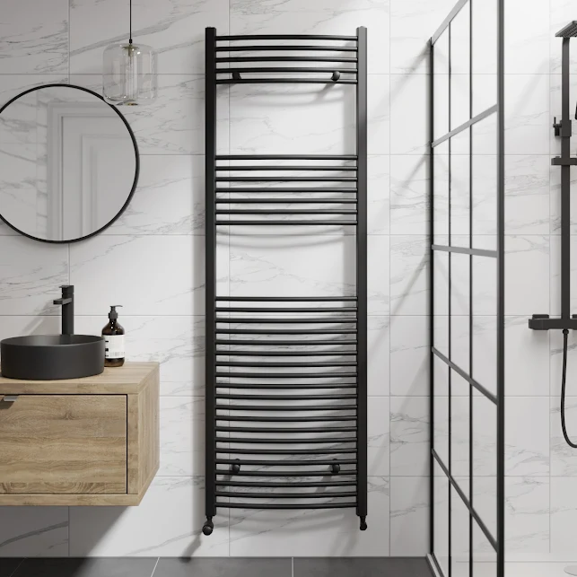 DuraTherm Curved Towel Radiator Matt Black - 1800 x 600mm