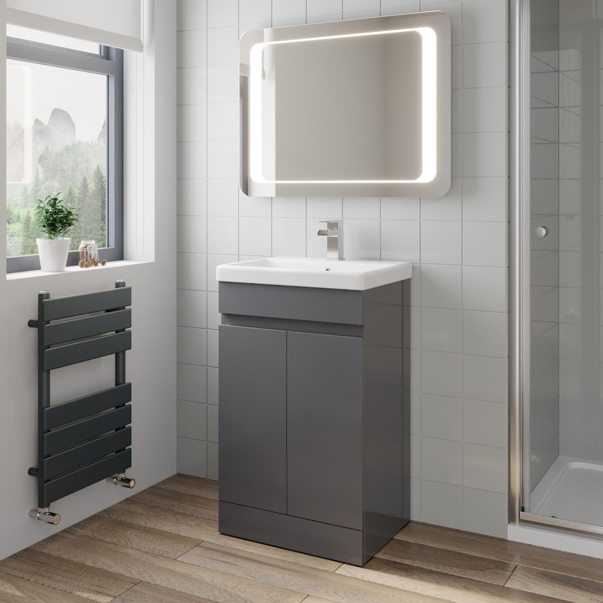 Artis Centro Flat Pack Grey Gloss Vanity Unit & Basin 500mm