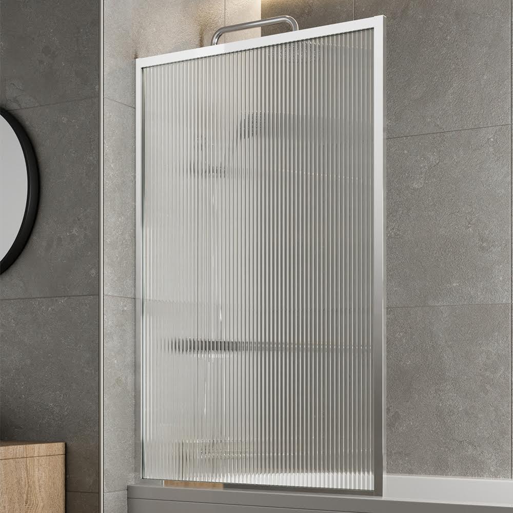 Luxura Square Framed Fluted Bath Shower Screen 800mm - 6mm Chrome