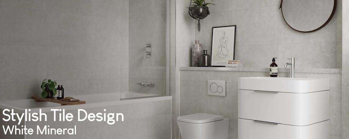 Multipanel White Mineral Tile Effect Wall Panel Hydrolock 2400 x 598mm
