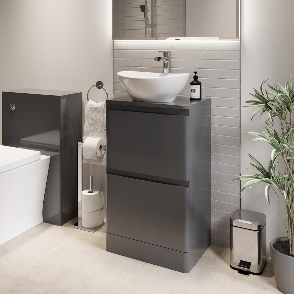 Regis Forma 500mm Grey Gloss Vanity Unit & Roubaix White Basin