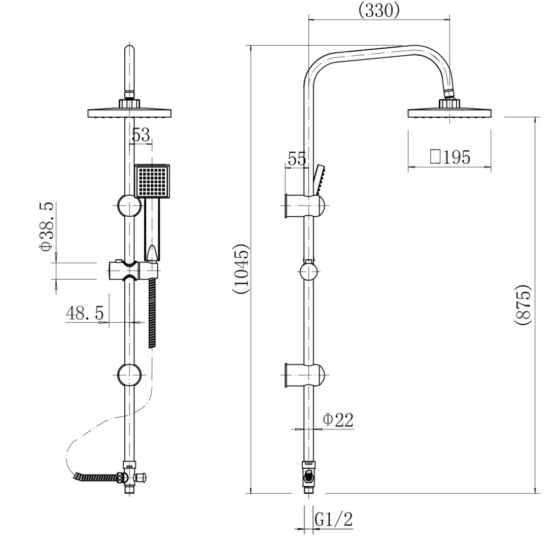Architeckt Square Riser Kit Dual Shower Heads