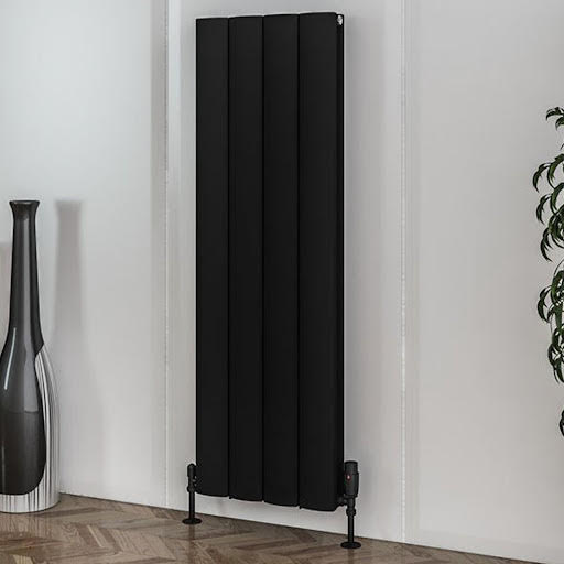 Solaro 1200 x 375mm Vertical Designer Aluminium Radiator Matt Black