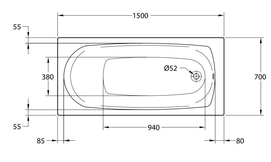 Ceramica Curved 1500mm x 700mm Single Ended Acrylic Bath