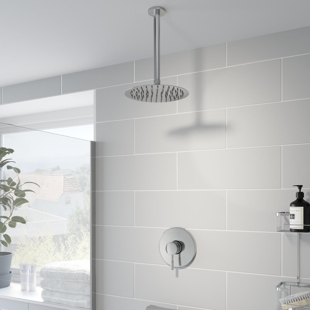 Essentials Concealed Stick Shower with Ceiling Mounted Fixed Shower Head