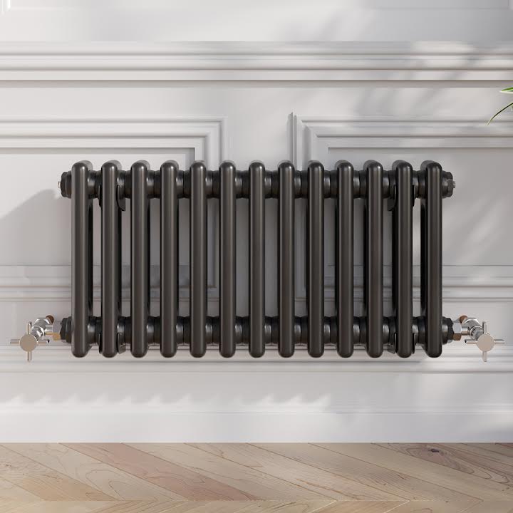 Park Lane Traditional Colosseum Double Bar Column Radiator Black 300 x ...