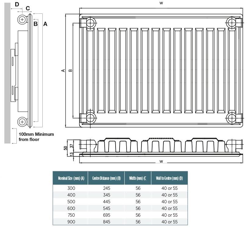 K Rad Kompact Type 11 Single Panel Radiator 600 x 1300mm