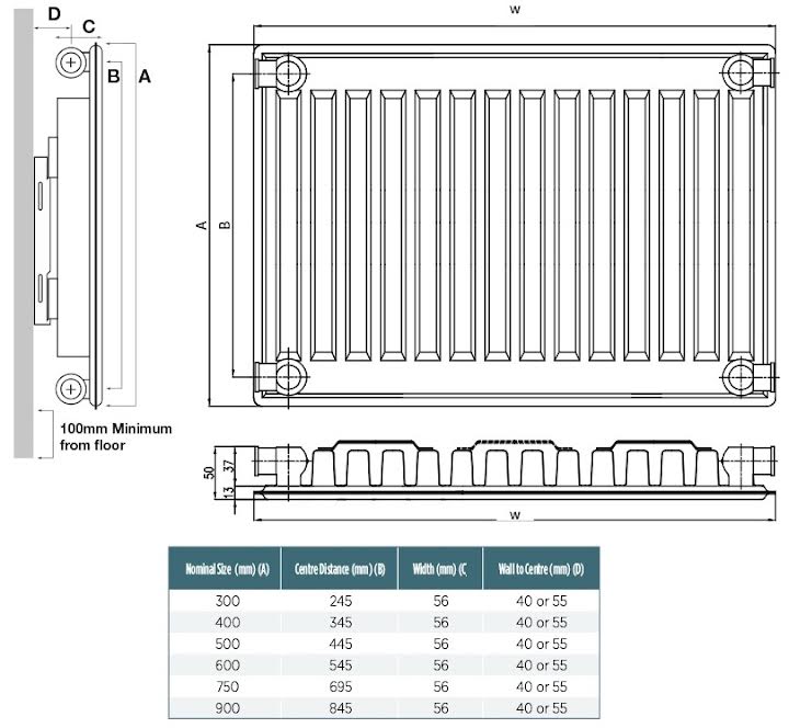 K Rad Kompact Type 11 Single Panel Radiator 600 x 1300mm