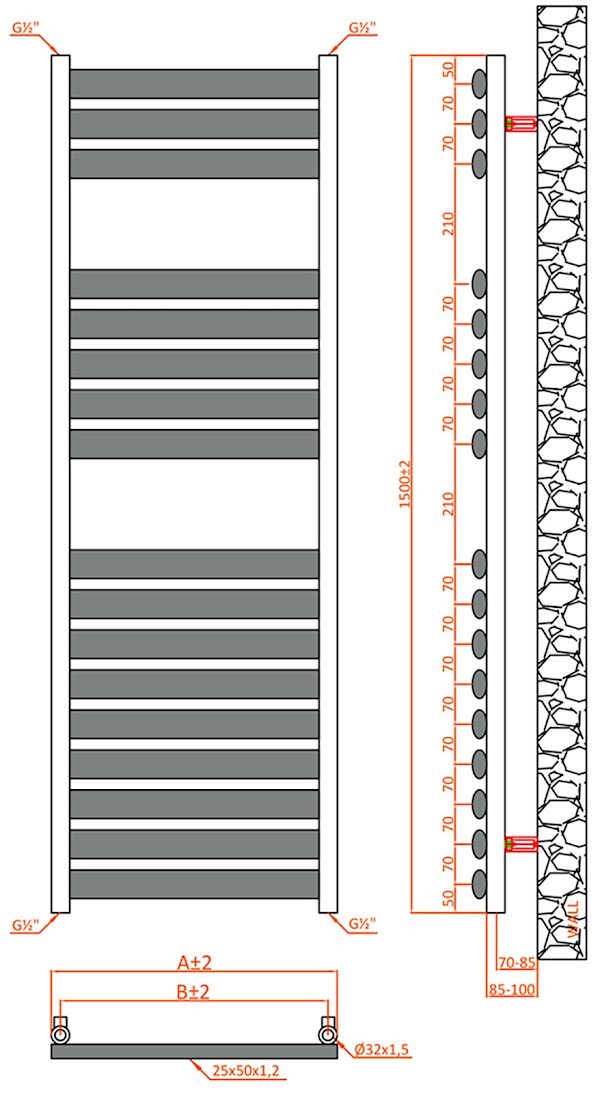 Towelrads Dorney Towel Radiator - Anthracite 1500 x 500mm