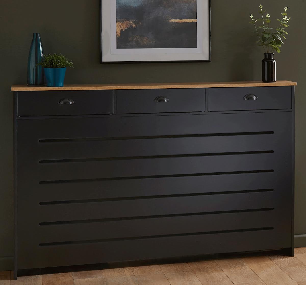 Vale Designs Black Radiator Cover - Large with Drawers 1500mm