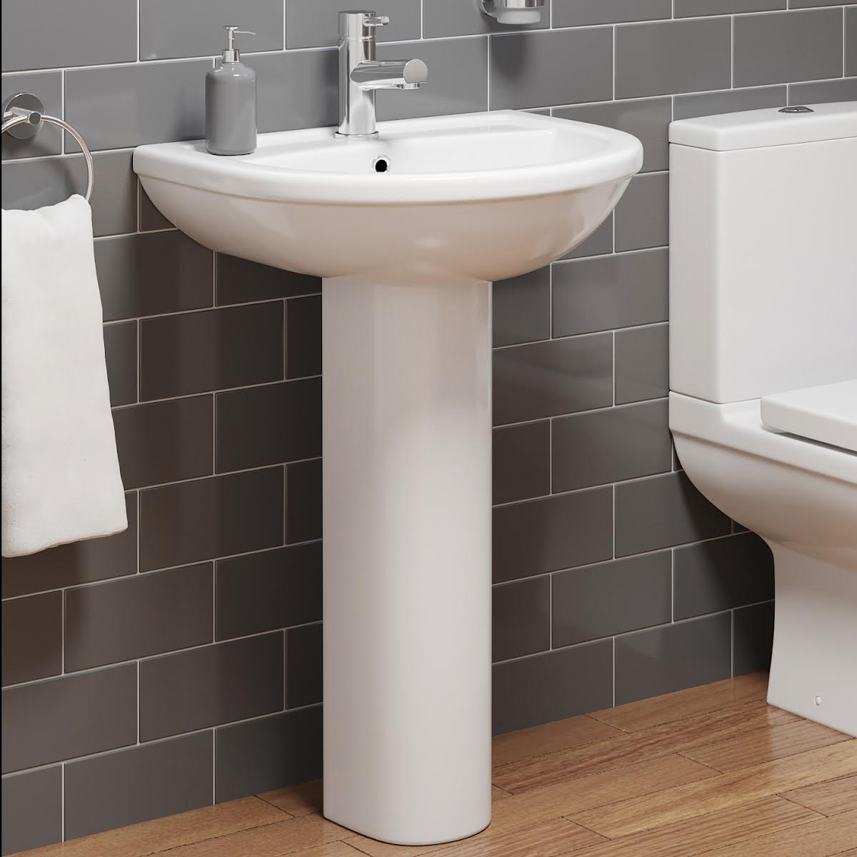 Ceramica Milan Full Pedestal 550mm 1 Tap Hole Bathroom Basin