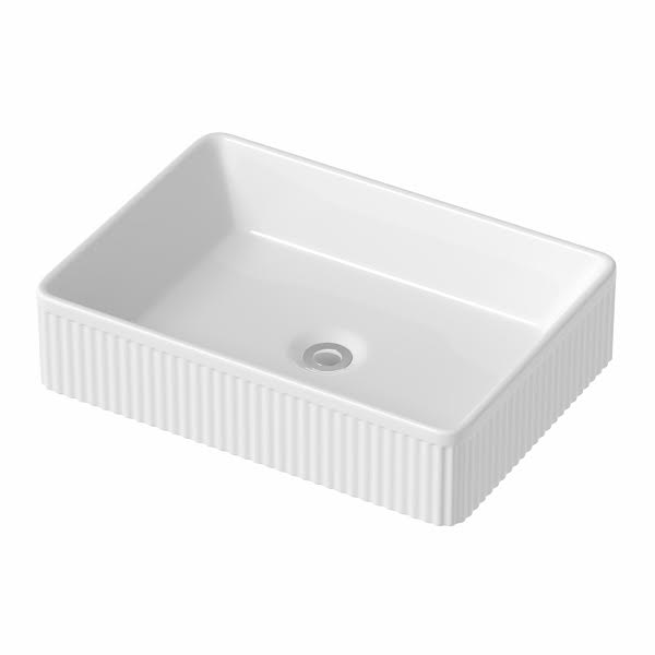 Affine Fluted Countertop Basin Gloss White - 503 x 365mm