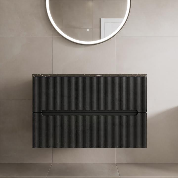 Vitusso Fluted Black Wall Hung Bathroom Vanity Unit without Basin 800mm ...