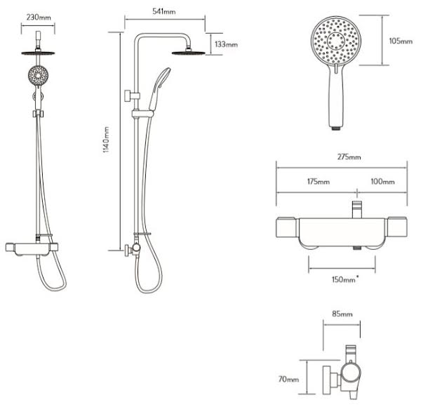 Aqualisa Midas 220 Thermostatic Shower Column with Adjustable and