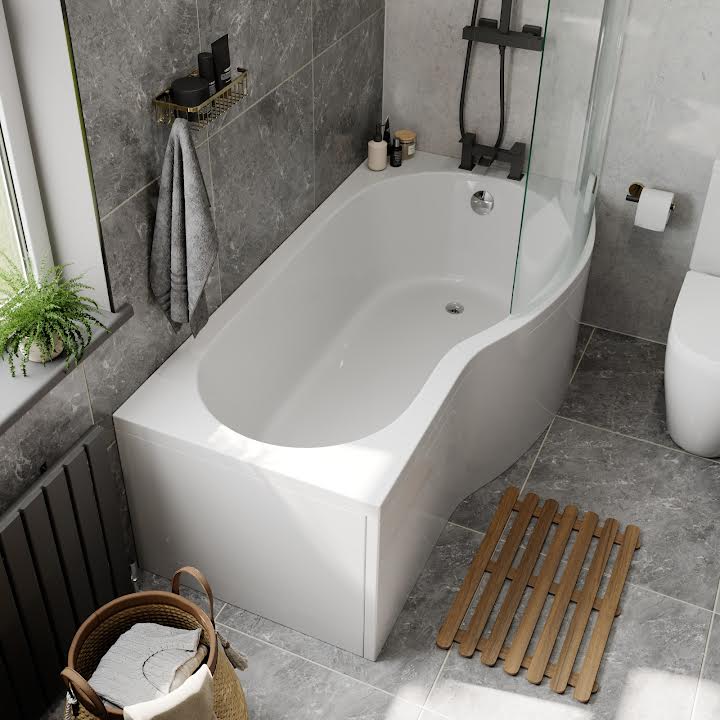 Ceramica P Shaped Bath Bundle 1600 Right - Inc. Shower Screen and Front ...