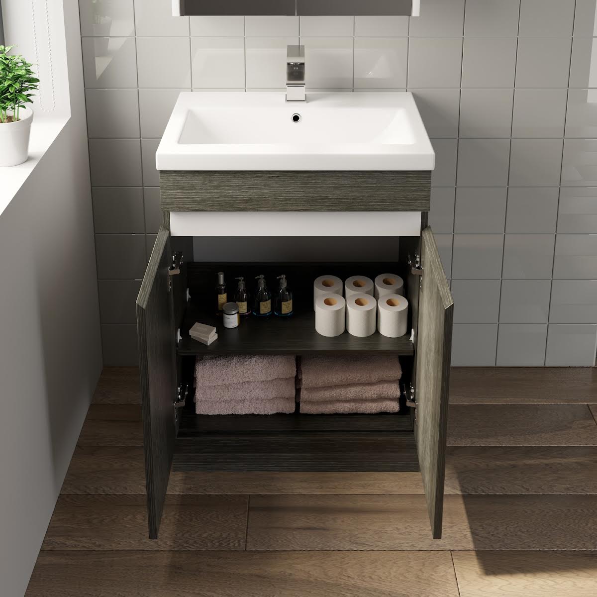 Artis Centro Grey Wood Freestanding Vanity Unit 600mm Doors