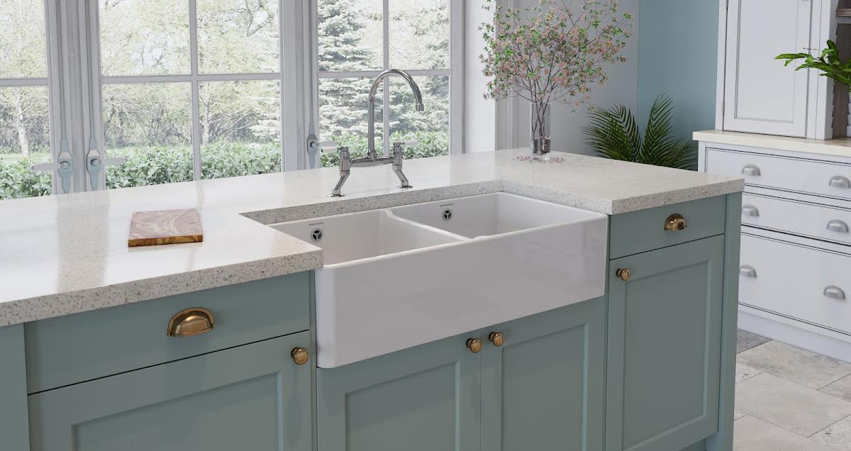 Rangemaster Farmhouse Double Bowl Ceramic Sink with Waste - CFBL900WH/