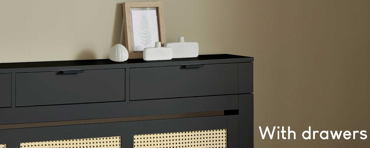 Vale Designs Rattan Black Radiator Cover - Large with Drawers