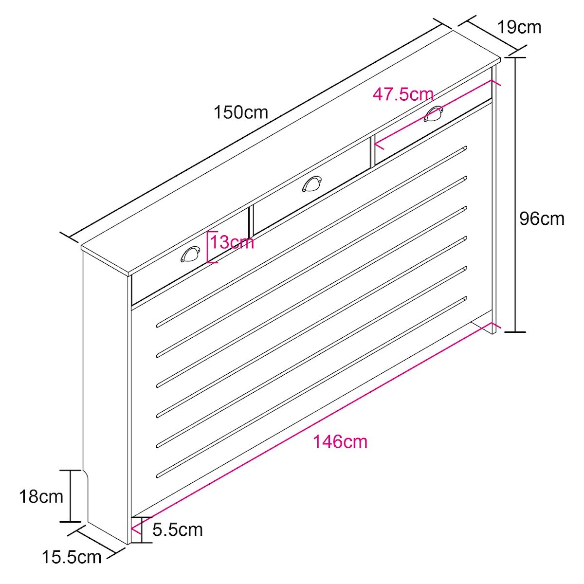 Vale Designs Cream Radiator Cover - Large with Drawers 1500mm