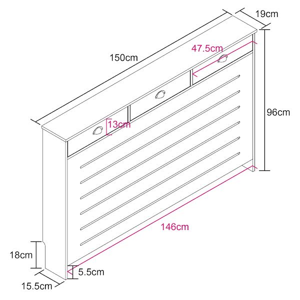 Vale Designs Grey Radiator Cover - Large with Drawers 1500mm