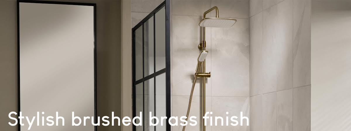 Triton Push Button Dual Head Thermostatic Bar Mixer Shower - Brushed Brass