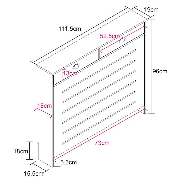 Vale Designs Grey Radiator Cover - Medium with Drawers 1115mm