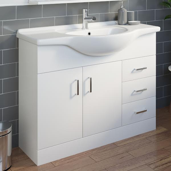 Alpine White Gloss Freestanding Vanity Unit with Basin - 1050mm