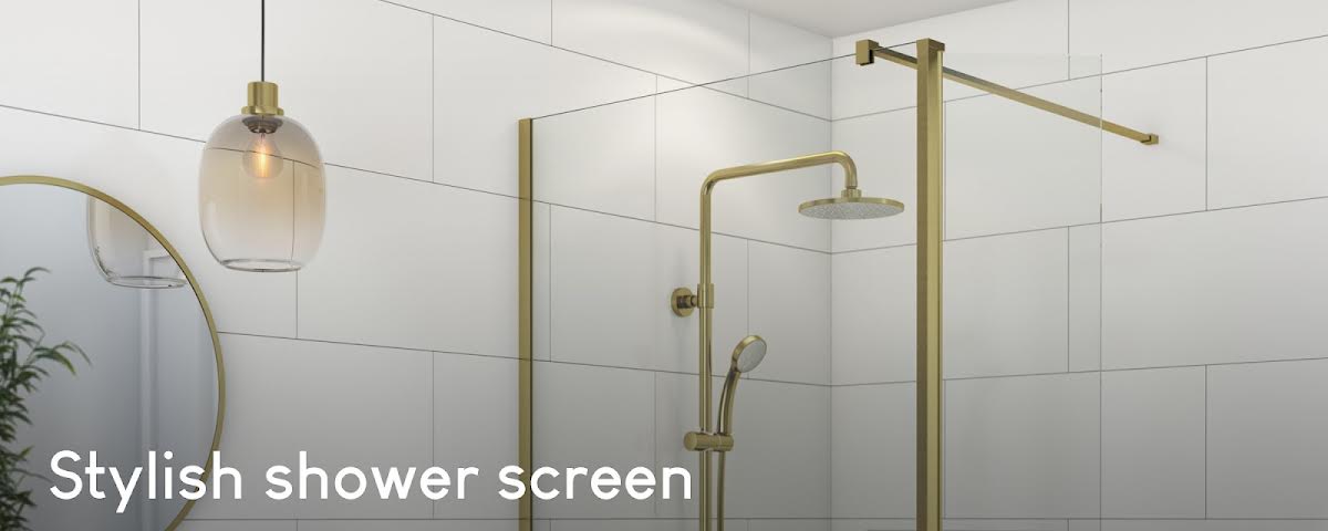 Diamond Wet Room Shower Screen 700mm - Swivel Return Brass