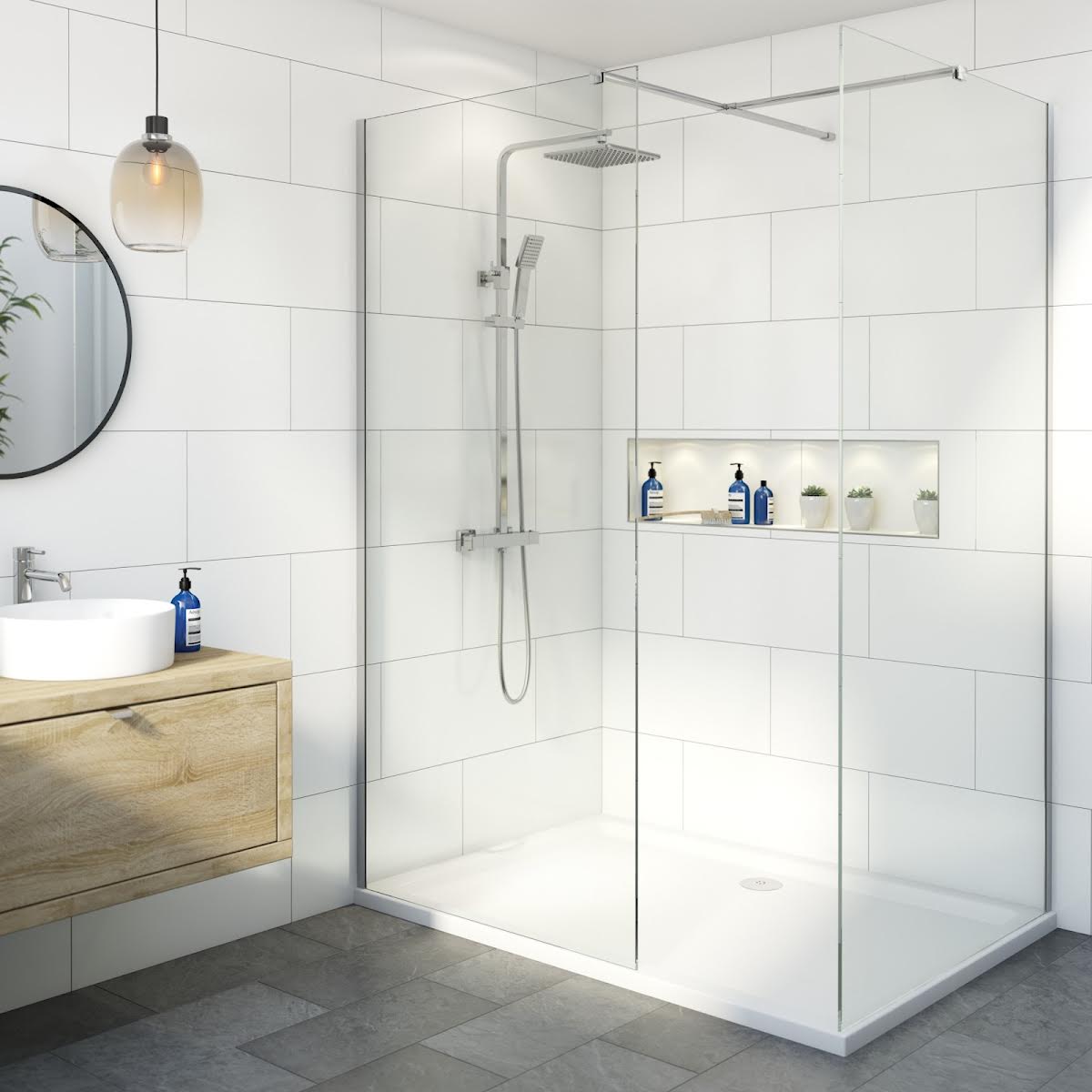 Diamond Walk In Shower Screens with 1700 x 900mm Tray - 8mm Chrome