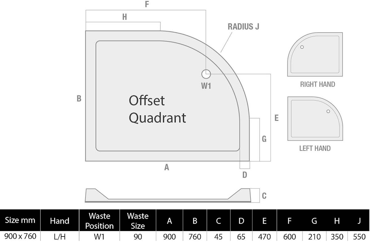 Hydrolux Raised 900 x 760mm Offset Quadrant Shower Tray with Waste - LH ...