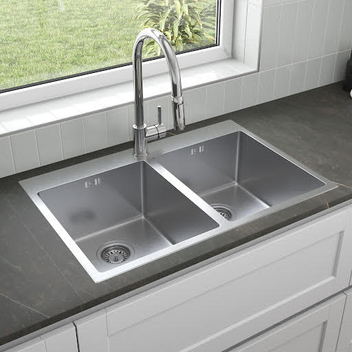 Sauber Inset Double Stainless Steel Kitchen Sink & Drainer Basket
