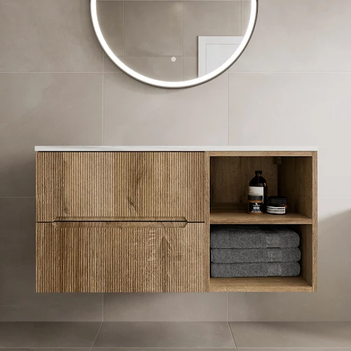 Vitusso Fluted Wood Wall Hung Bathroom Vanity Unit without Basin 1000mm ...