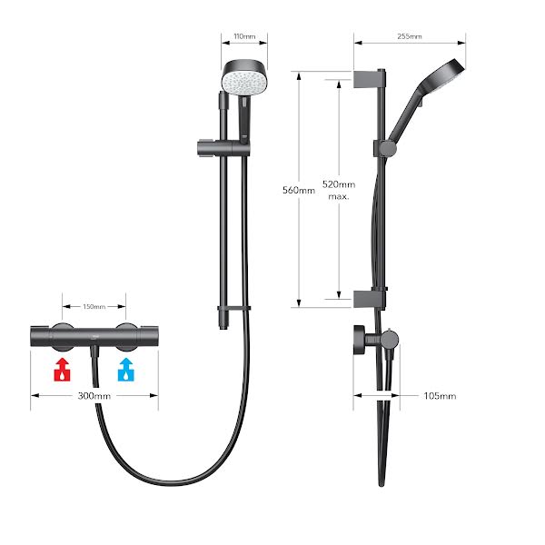 Mira Relate EV Thermostatic Bar Mixer Shower - Matt Black