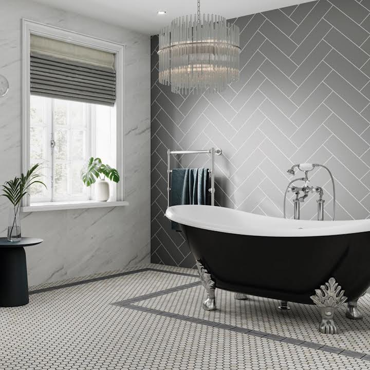 Multipanel Tile Effect Dust Grey Herringbone Hydrolock 2400mm x 598mm