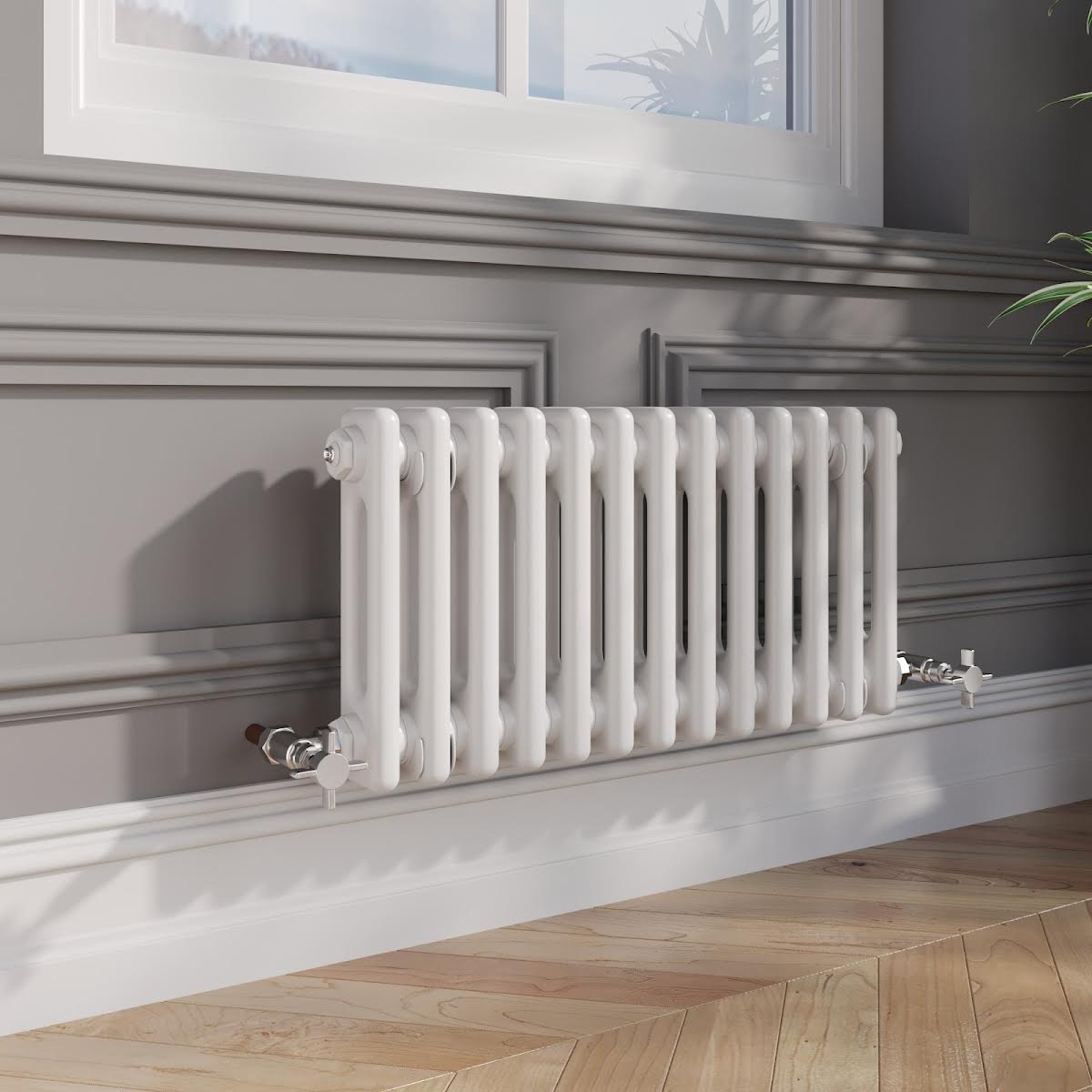 Park Lane Traditional Colosseum Double Bar Column Radiator White 300 x ...