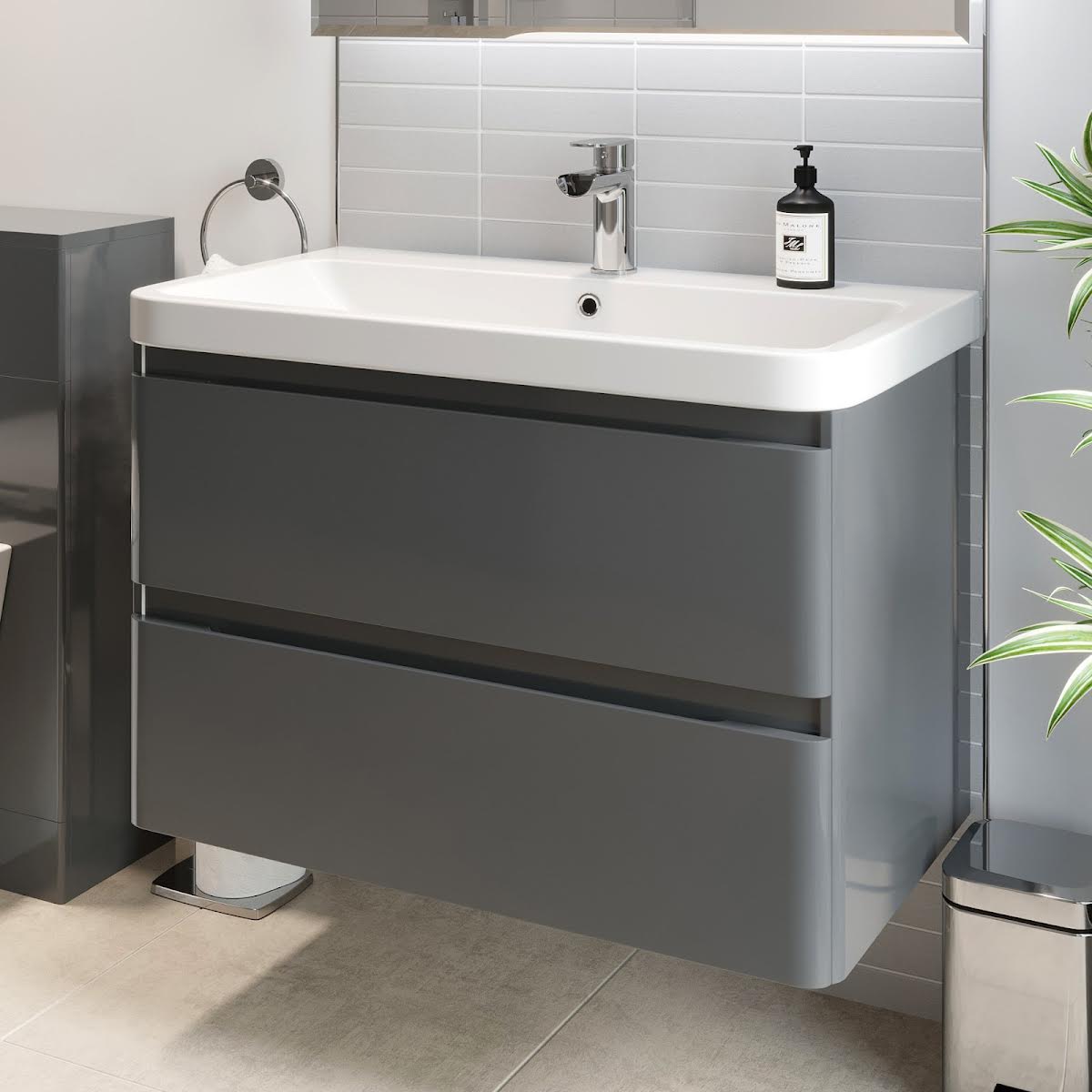Regis Forma Grey Gloss Wall Hung Vanity Unit & Basin 800mm