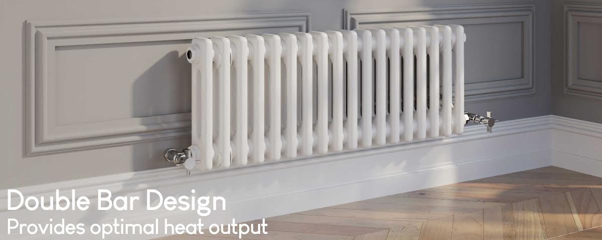 Park Lane Traditional Colosseum Double Bar Column Radiator White 300 x ...