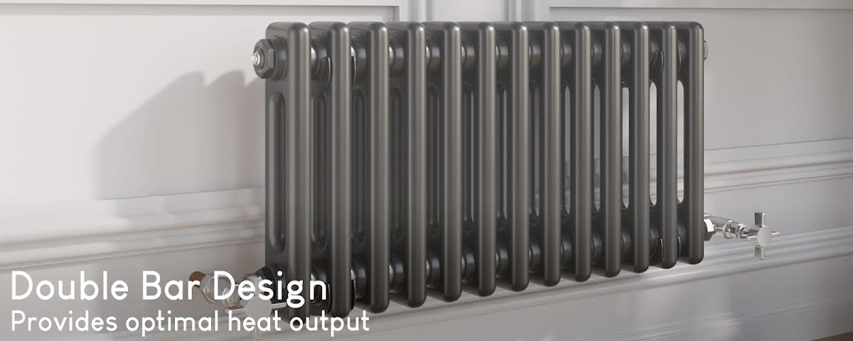 Park Lane Traditional Colosseum Double Bar Column Radiator Black 300 x ...
