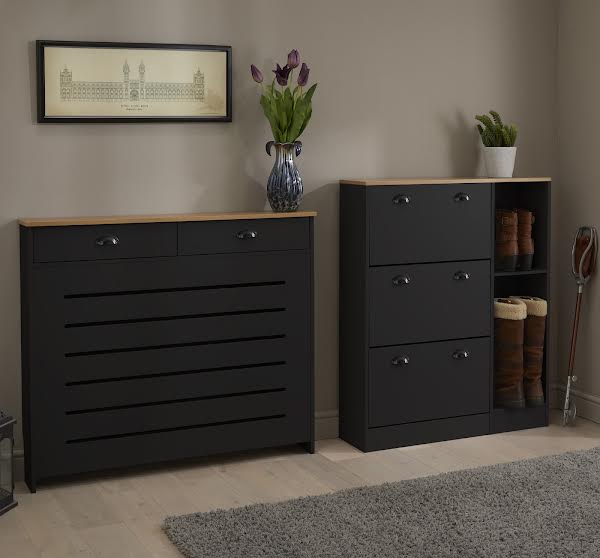 Vale Designs Black Radiator Cover - Medium with Drawers 1115mm