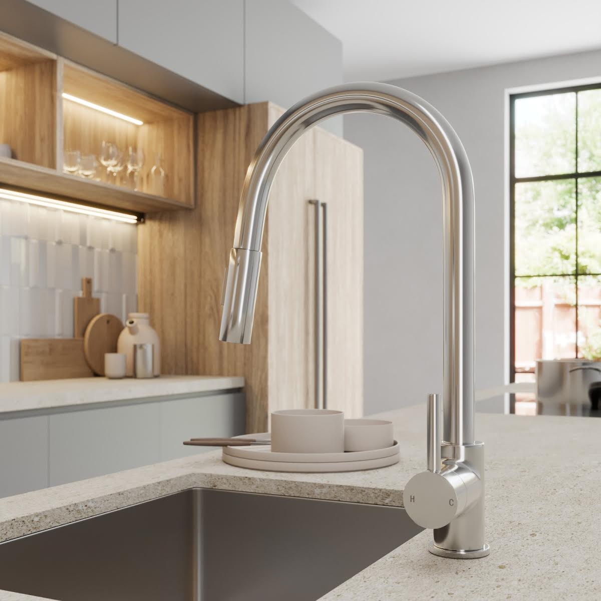 Sauber Pull Out Kitchen Tap with Dual Spray - Single Lever Chrome