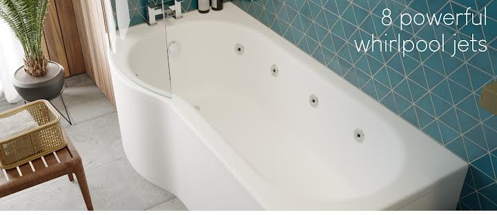 Vitura P Shape Whirlpool Bath with 8 Jets - 1700 x 850mm Left Hand