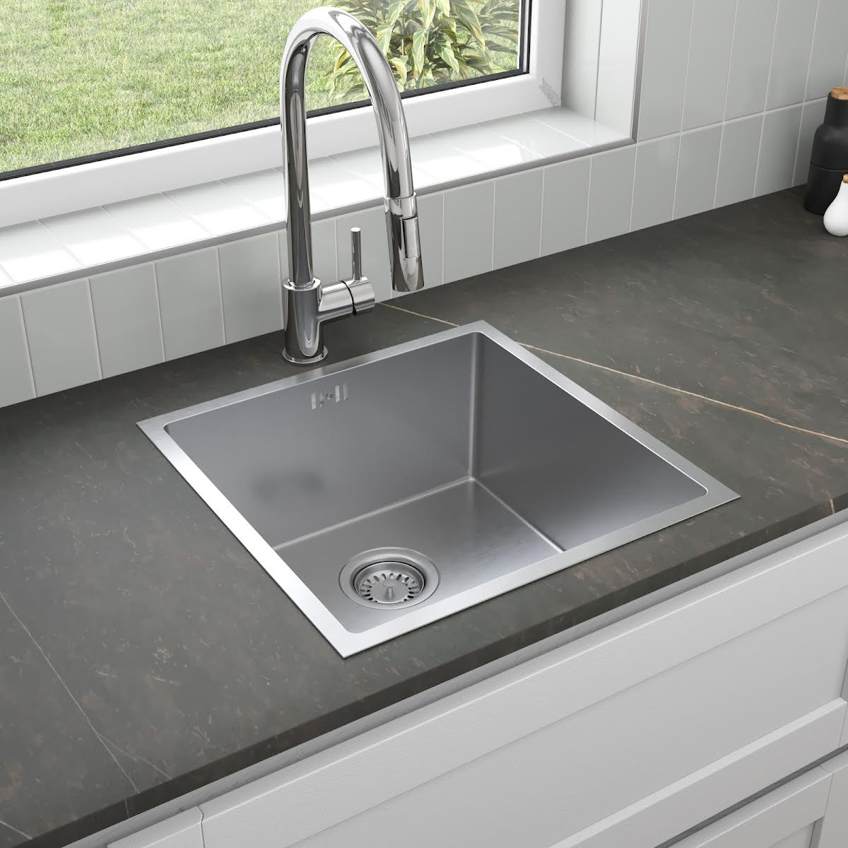 Sauber Inset Single Bowl Stainless Steel Kitchen Sink Square