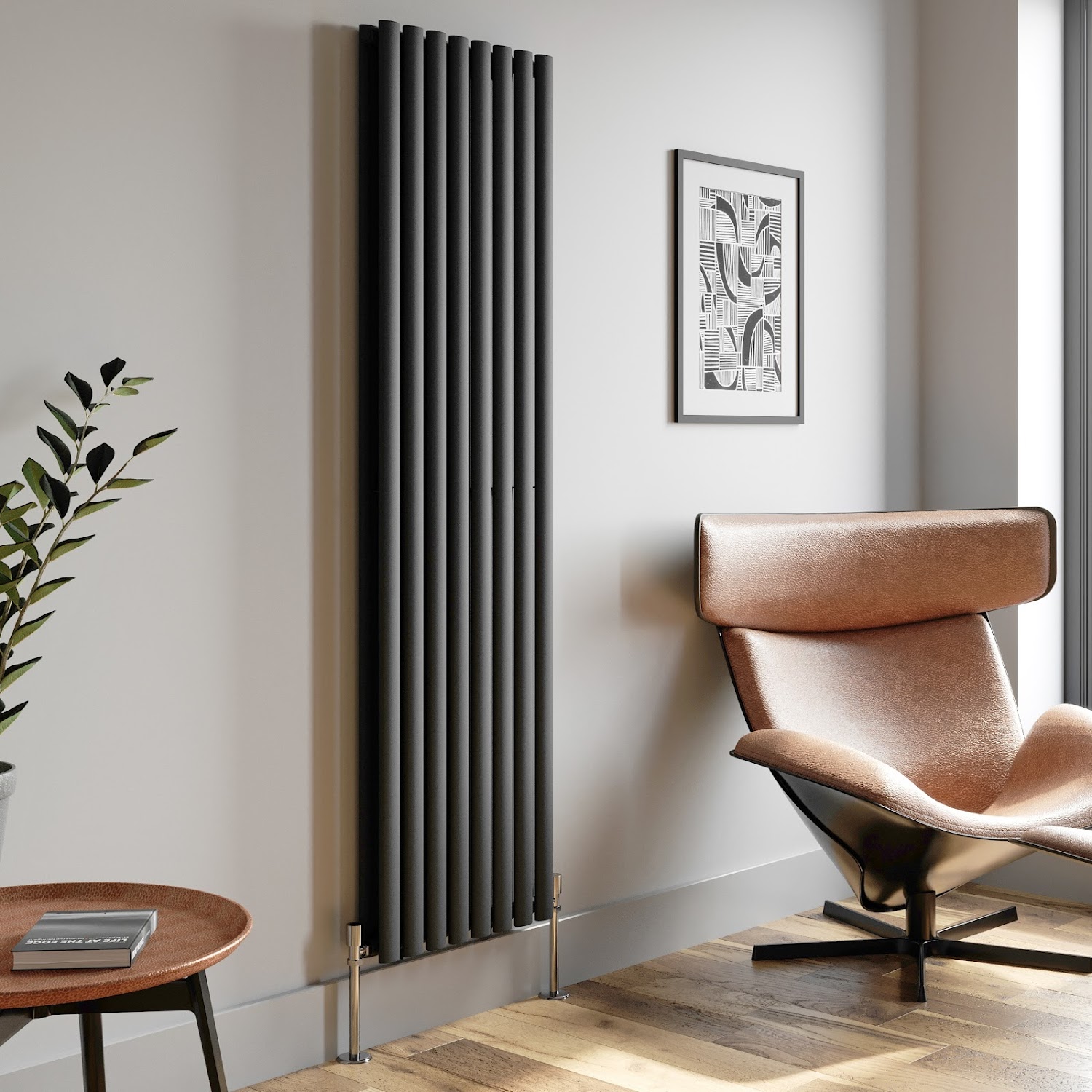 Anthracite Designer Radiator Vertical Oval Column Double Panel Rad ...
