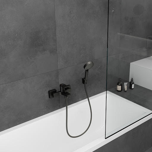 Hansgrohe Vernis Shape Wall Mounted Bath Shower Mixer Tap Matt Black ...
