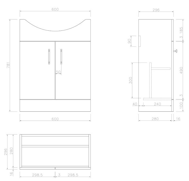 Alpine Oak Wood Freestanding Vanity Unit with Basin - 650mm